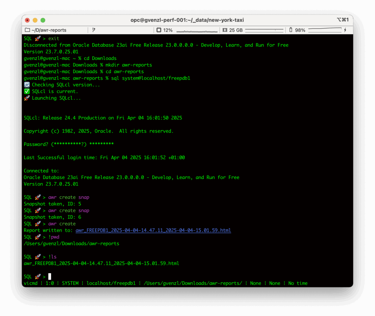 Creating Oracle Database AWR reports straight from SQLcl – Gerald on IT