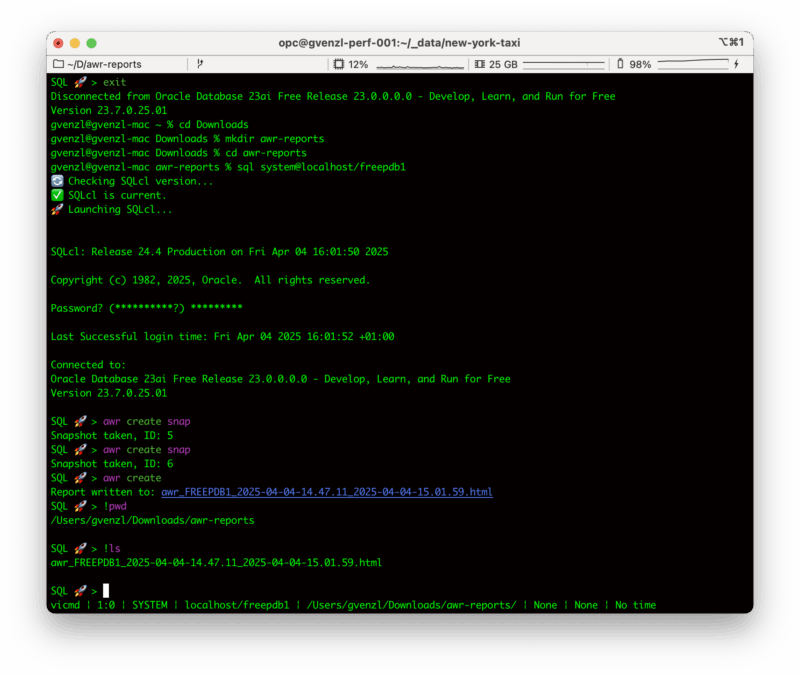 Creating Oracle Database AWR reports straight from SQLcl – Gerald on IT