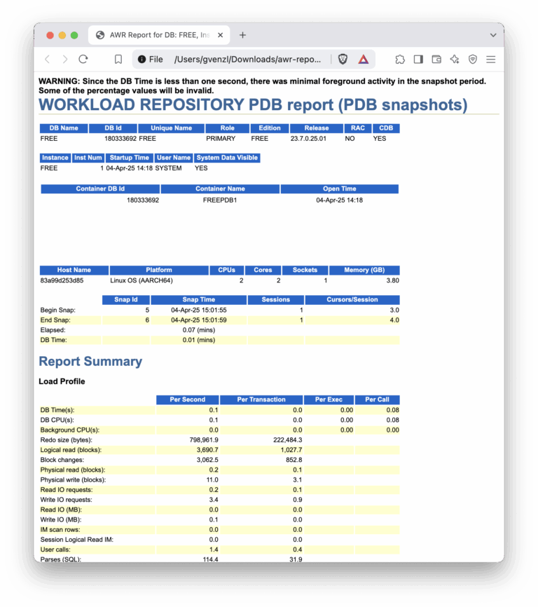 Creating Oracle Database AWR reports straight from SQLcl – Gerald on IT